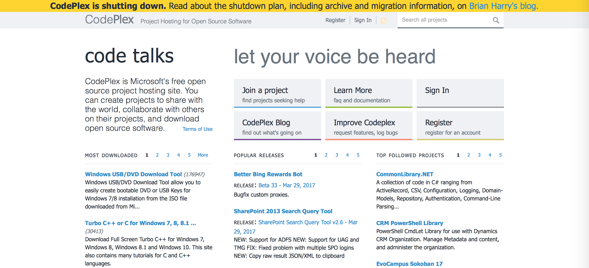 Dịch vụ CodePlex của Microsoft sẽ đóng cửa vào 15/12/2017